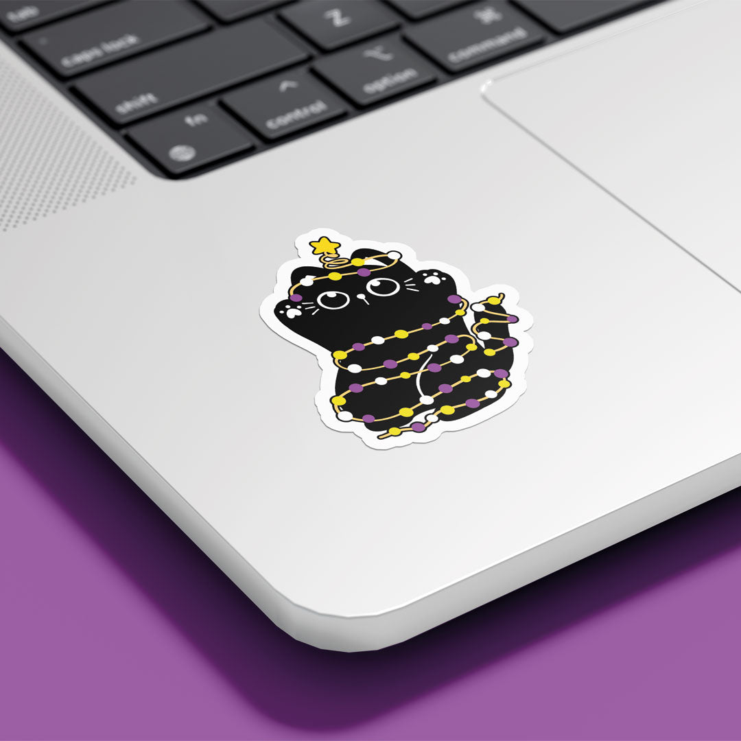 Non Binary Christmas Cat Vinyl Sticker | Non Binary Christmas Gifts ...