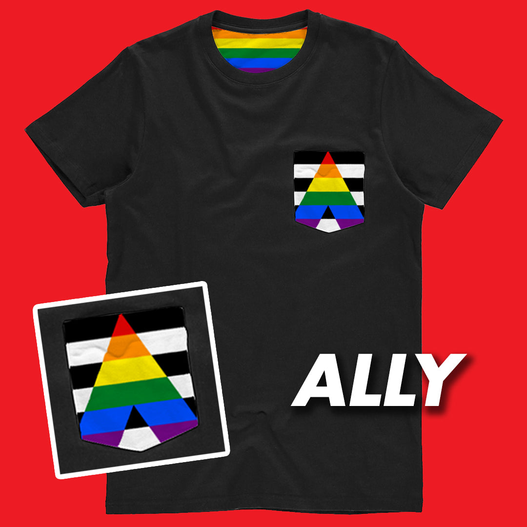 LGBTQ+ Ally Pocket T Shirt | Proud Ally Shirt | Rainbow & Co
