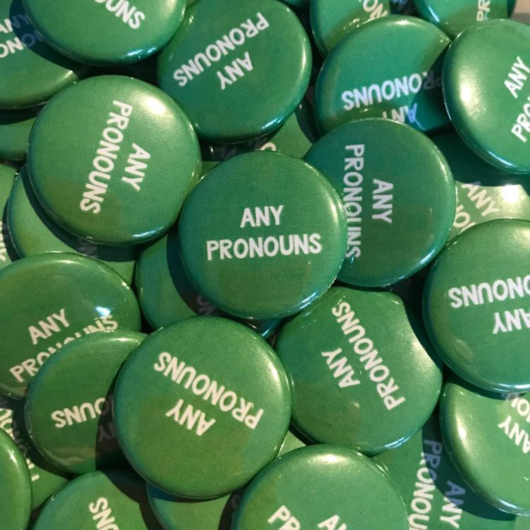 Any Pronouns Badge | All Pronouns Pin Badge | Rainbow & Co
